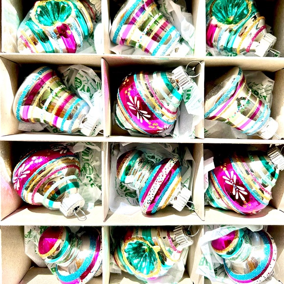 Christopher Radko | Holiday | 2 Radko Pink Teal Reflector Teardrop Bell ...